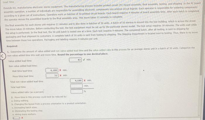 Solved Lead time TSounds inc. manufactures dectronic stereo | Chegg.com