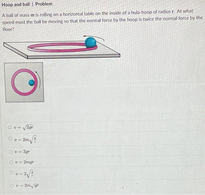 Solved Hoop and ball Problem A ball of mass m is rolling on | Chegg.com