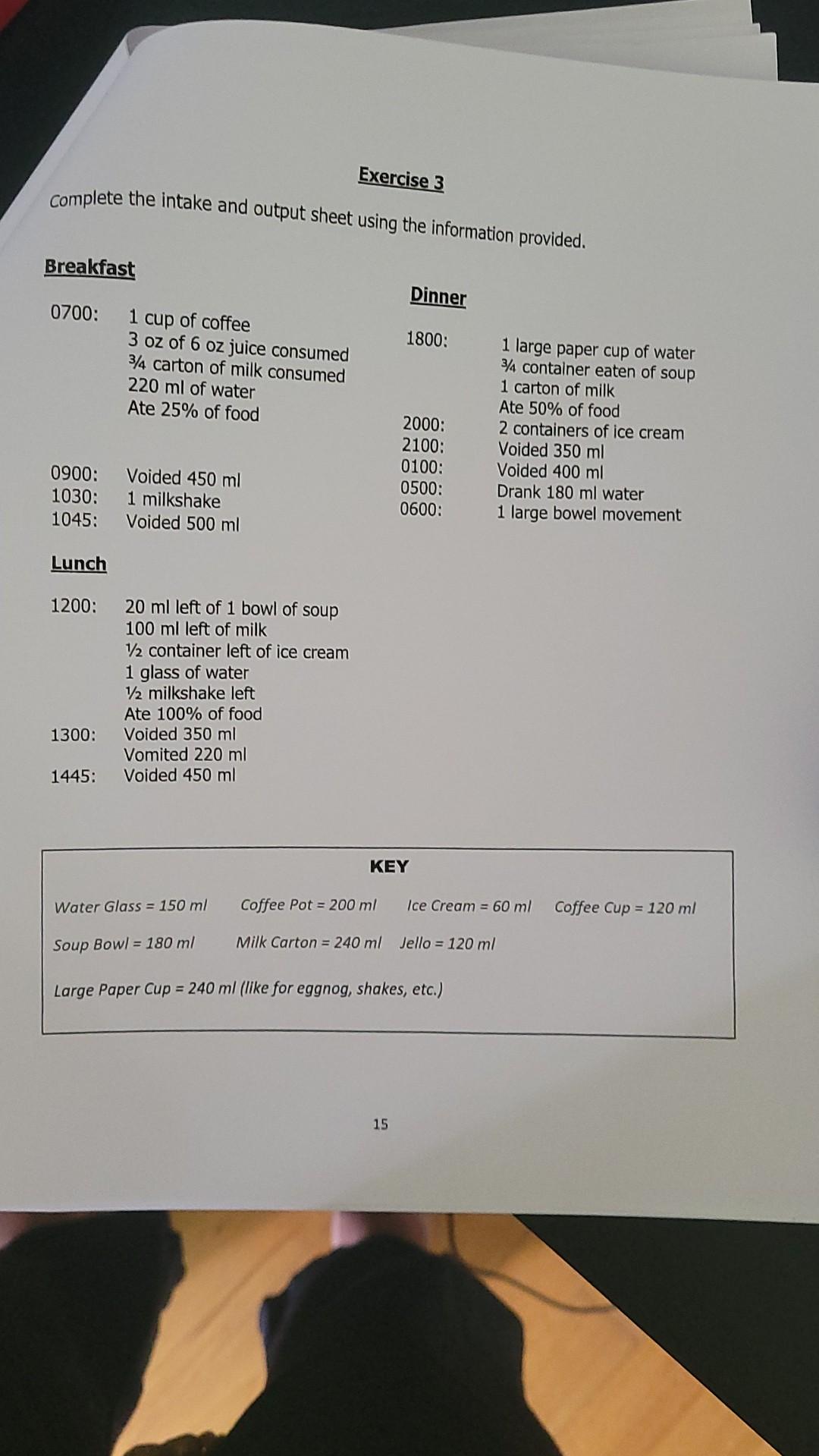 [Solved]: Exercise 3 Complete the intake and outpu