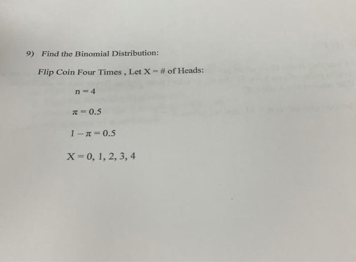 Solved 9) Find the Binomial Distribution: Flip Coin Four | Chegg.com