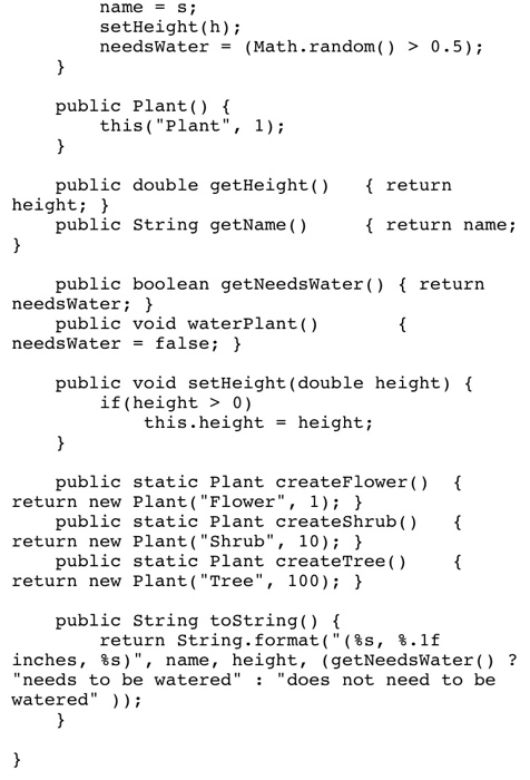 Solved 3. Add the sample Plant class file provided on Moodle | Chegg.com