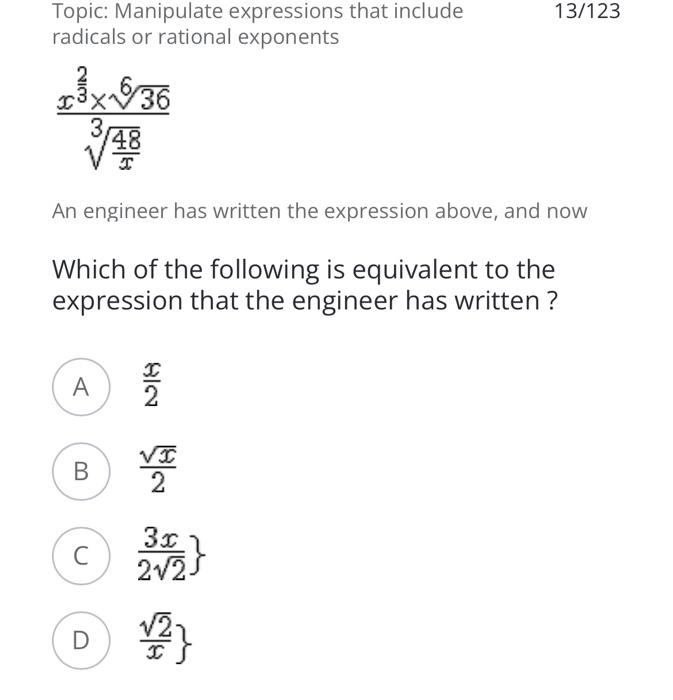 Solved Topic: Manipulate expressions that include 13/123 | Chegg.com