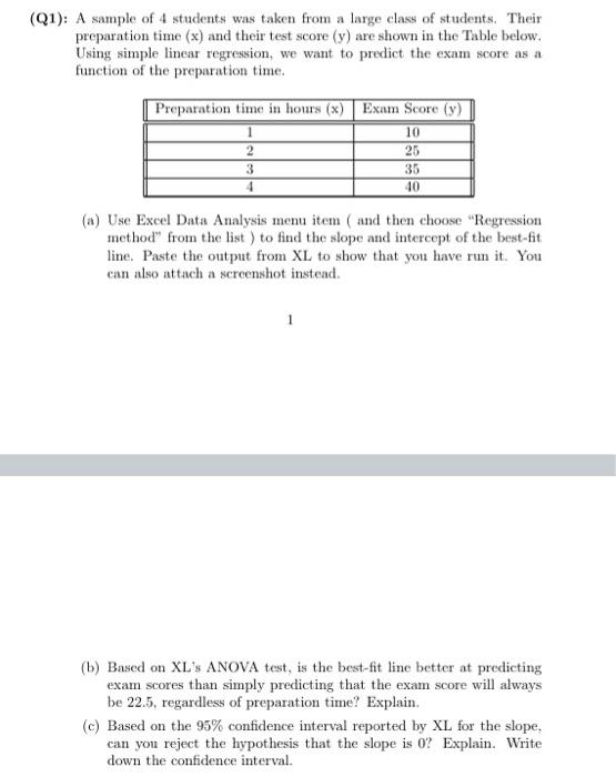 Solved (Q1): A sample of 4 students was taken from a large | Chegg.com