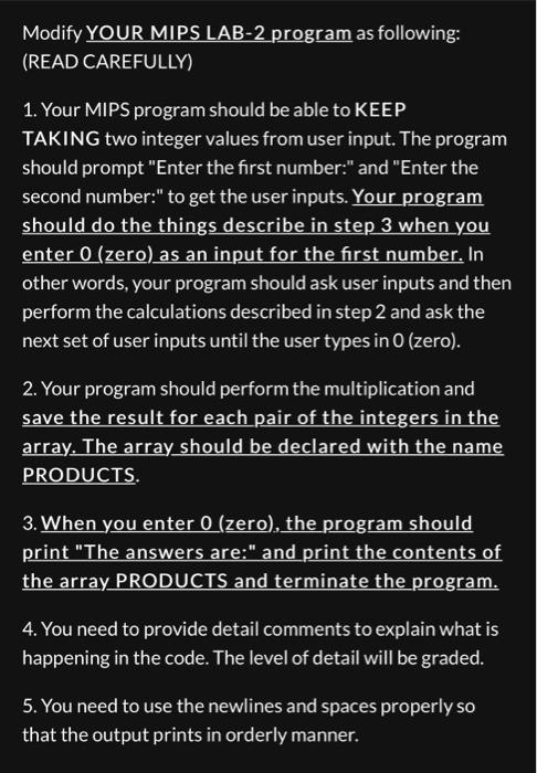 Solved Modify YOUR MIPS LAB-2 program as following: (READ | Chegg.com Solved Modify YOUR MIPS LAB-2 program as following: (READ | Chegg.com