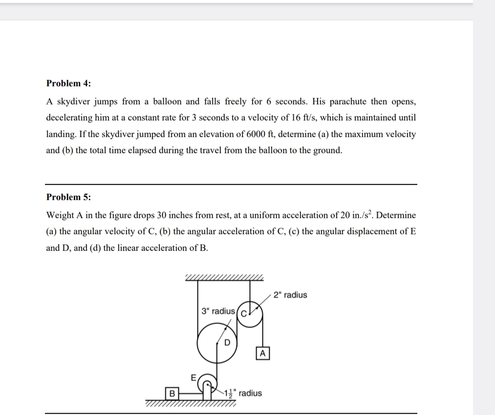 Solved Problem 4:A skydiver jumps from a balloon and falls | Chegg.com
