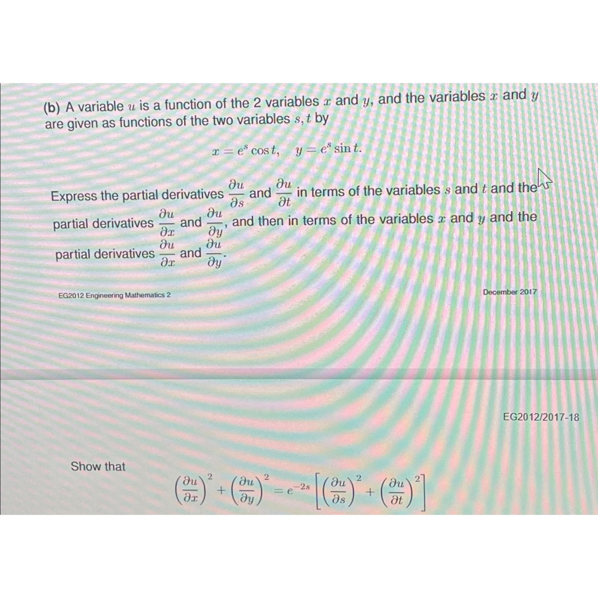 Solved (b) ﻿A variable u ﻿is a function of the 2 ﻿variables | Chegg.com