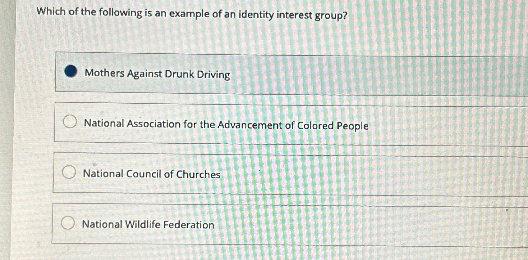 Solved Which of the following is an example of an identity | Chegg.com