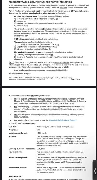 ASSESSMENT TASK 3: CREATIVE TASK AND WRITTEN | Chegg.com