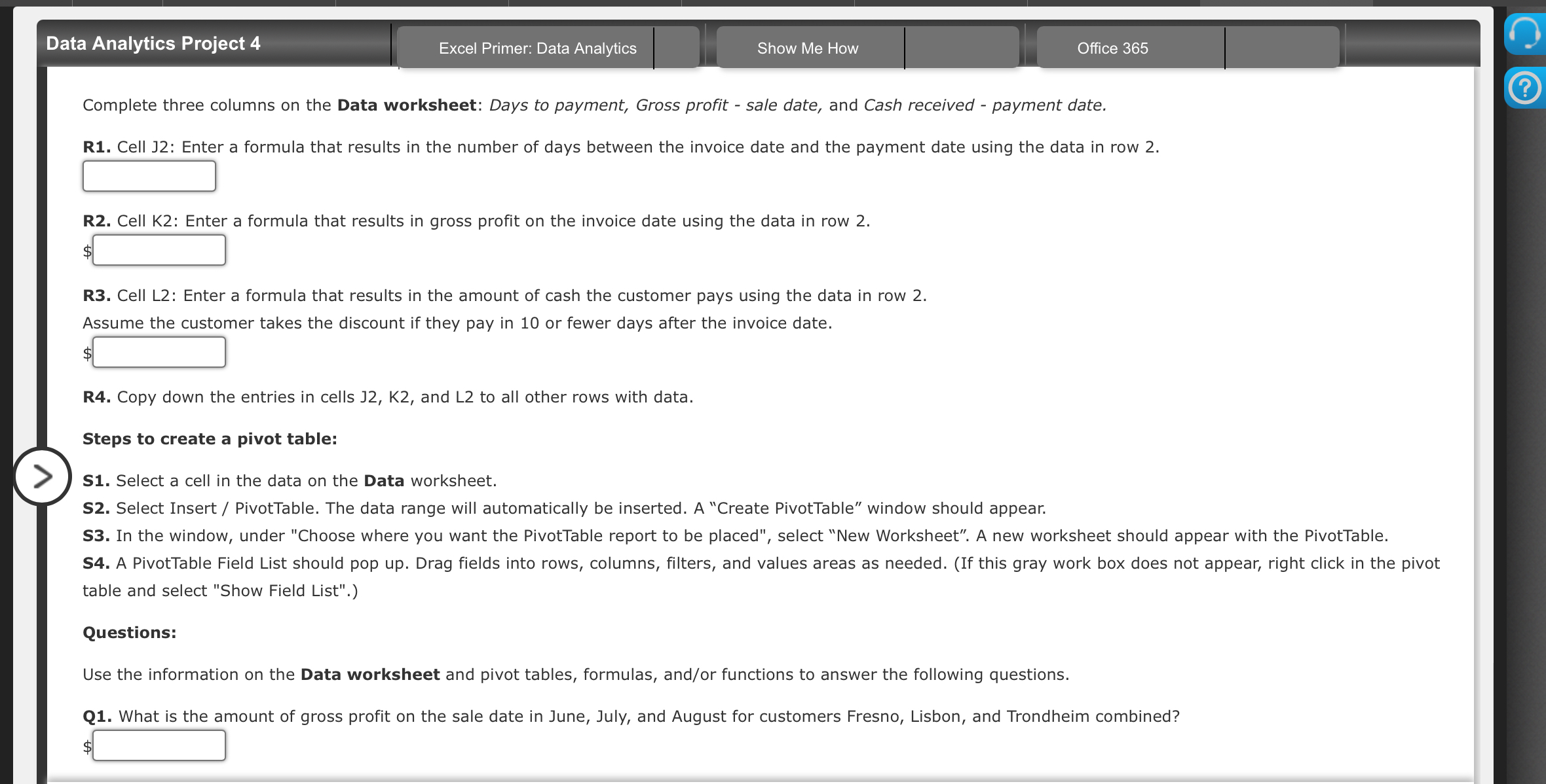 Complete three columns on the Data worksheet: Days to | Chegg.com