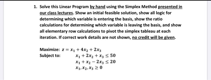 Solved 1. Solve this Linear Program by hand using the | Chegg.com