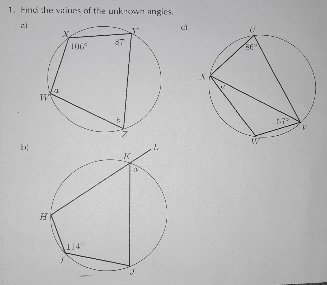 Solved Find the values of the unknown angles.a)C)b) | Chegg.com