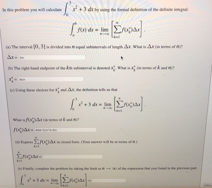 Solved In this problem you will calculate x + 3 dx by using | Chegg.com