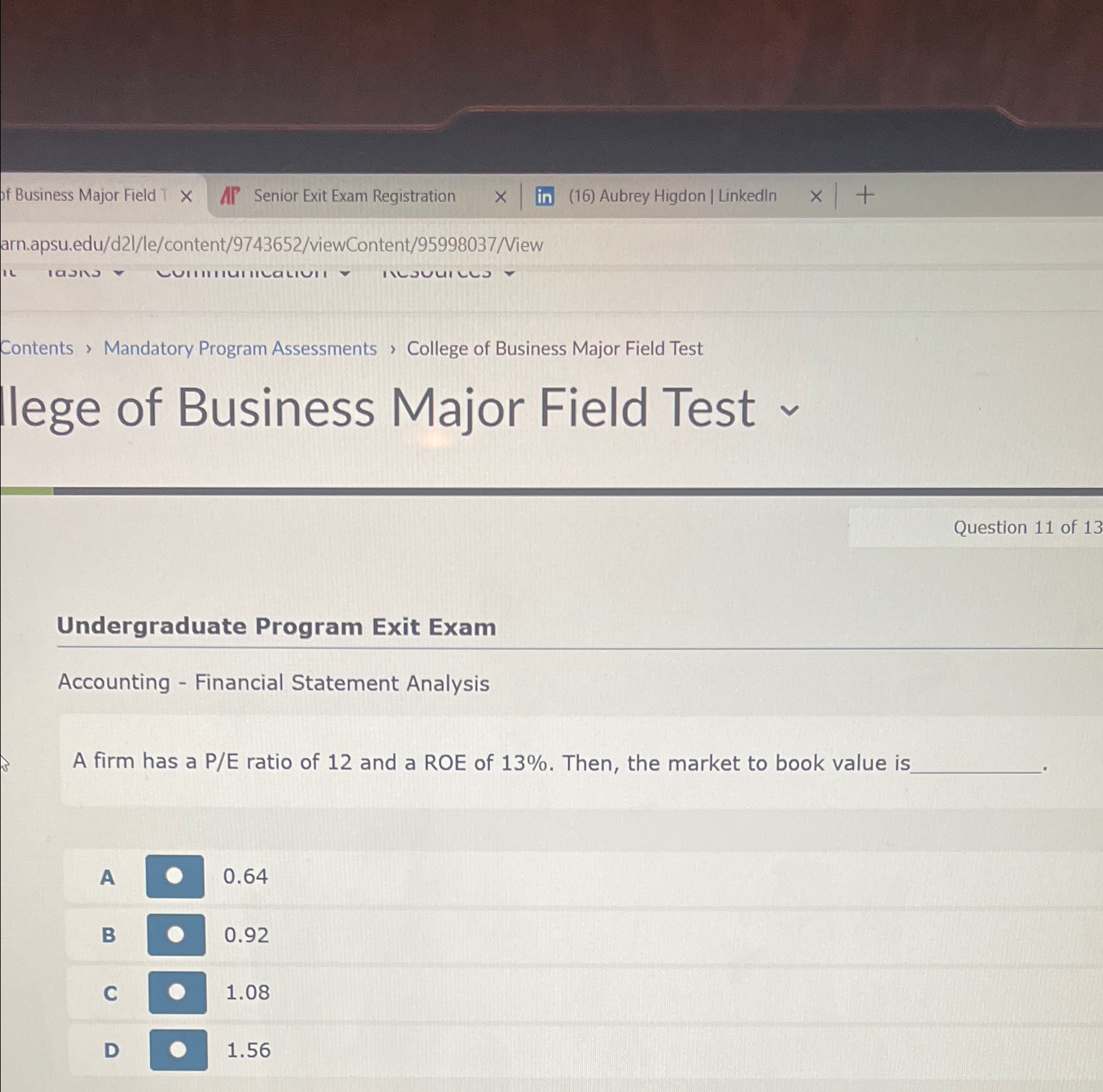 Solved ff Business Major FieldSenior Exit Exam | Chegg.com