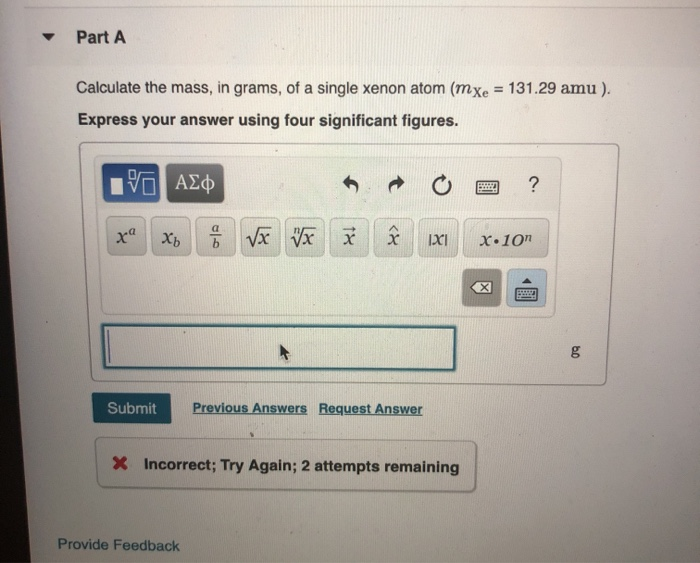 Solved Part A Calculate the mass, in grams, of a single | Chegg.com