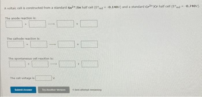 Solved A voltaic cell is constructed from a standard Sn2+1Sn | Chegg.com