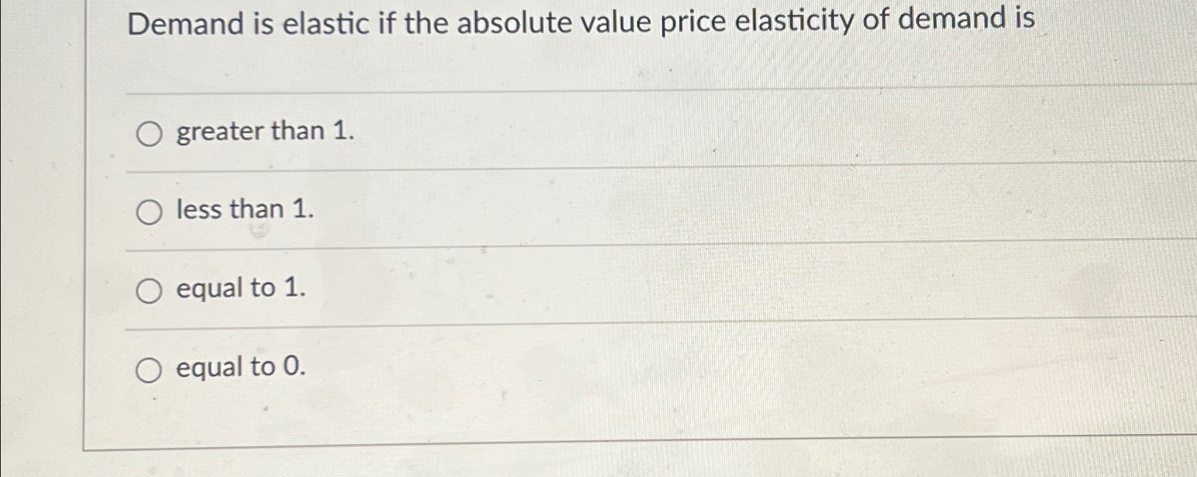 Solved Demand is elastic if the absolute value price | Chegg.com