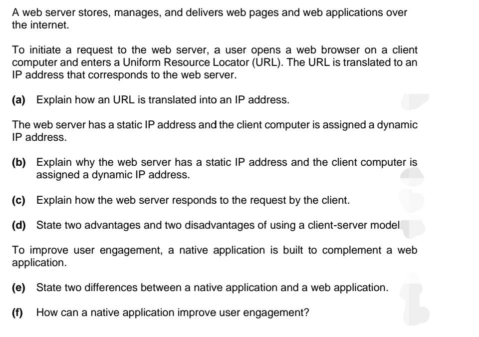 Solved A web server stores, manages, and delivers web pages | Chegg.com