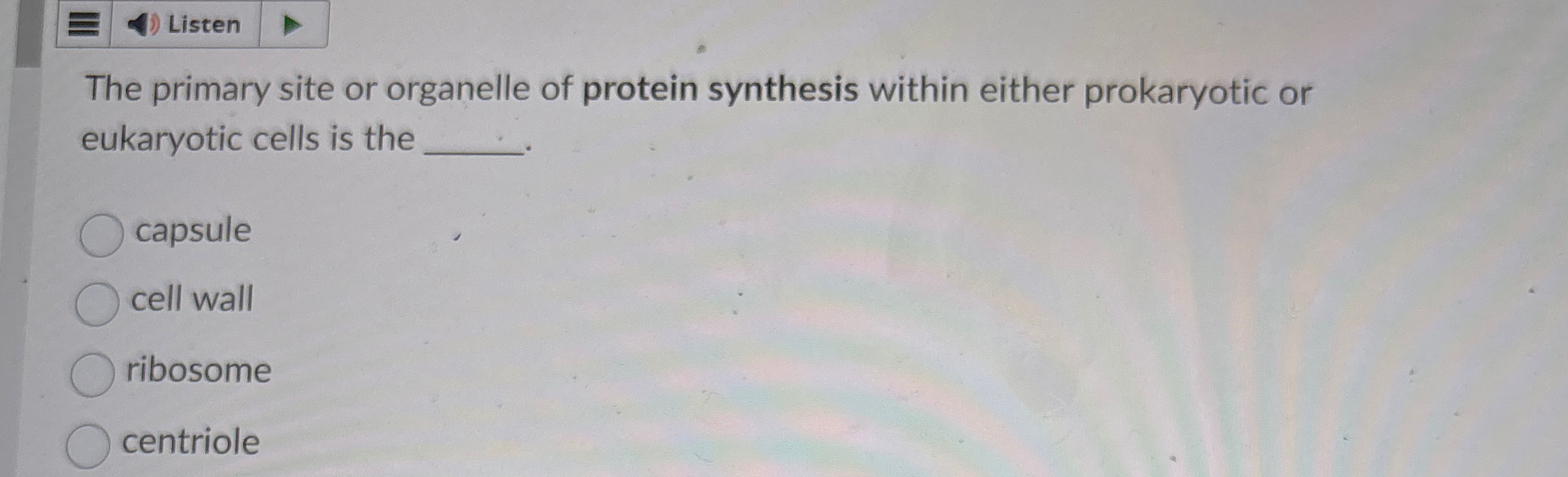 Solved ListenThe primary site or organelle of protein | Chegg.com