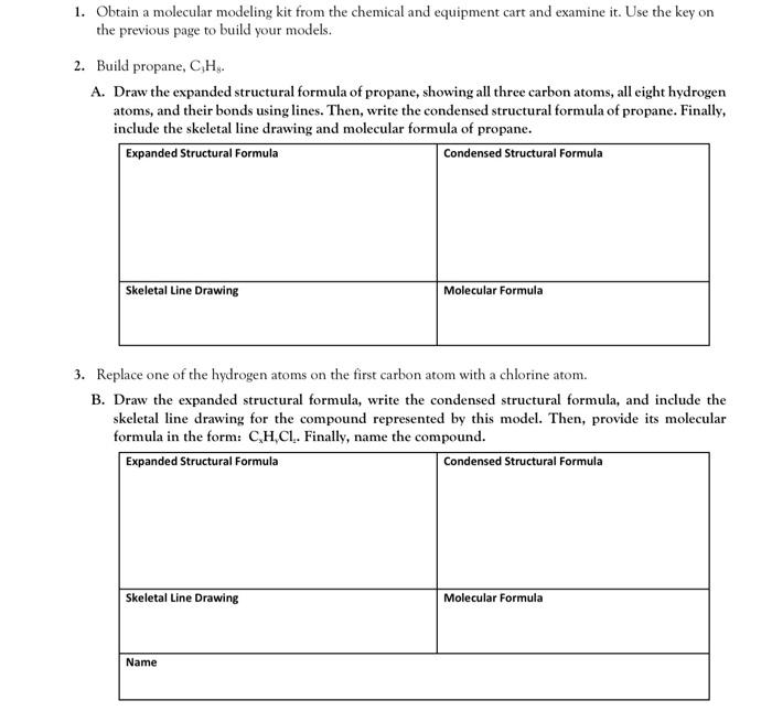 Solved 1. Obtain a molecular modeling kit from the chemical | Chegg.com