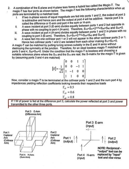 1. 2. A combination of the E-plane and H-plane tees | Chegg.com