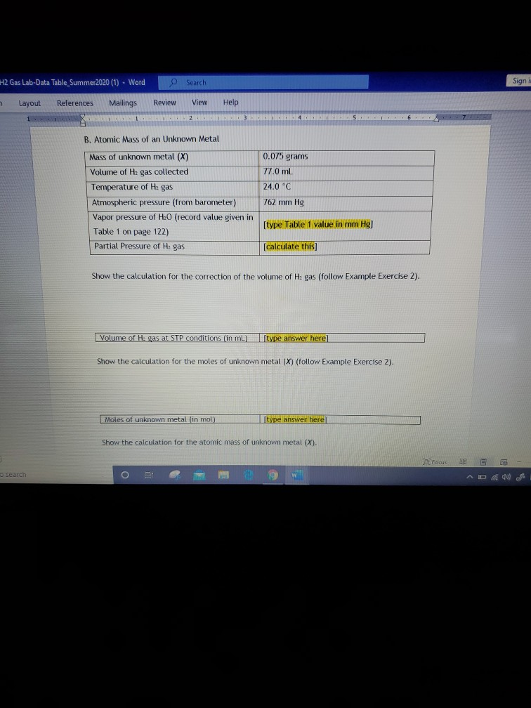 Solved Sign in Gas Lab-Data Table_Summer2020 (1) - Word | Chegg.com