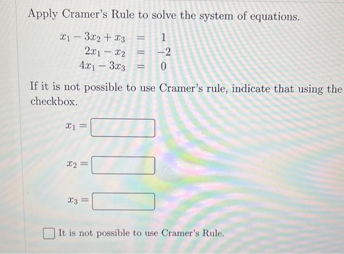 Solved Apply Cramer's Rule to solve the system of equations. | Chegg.com