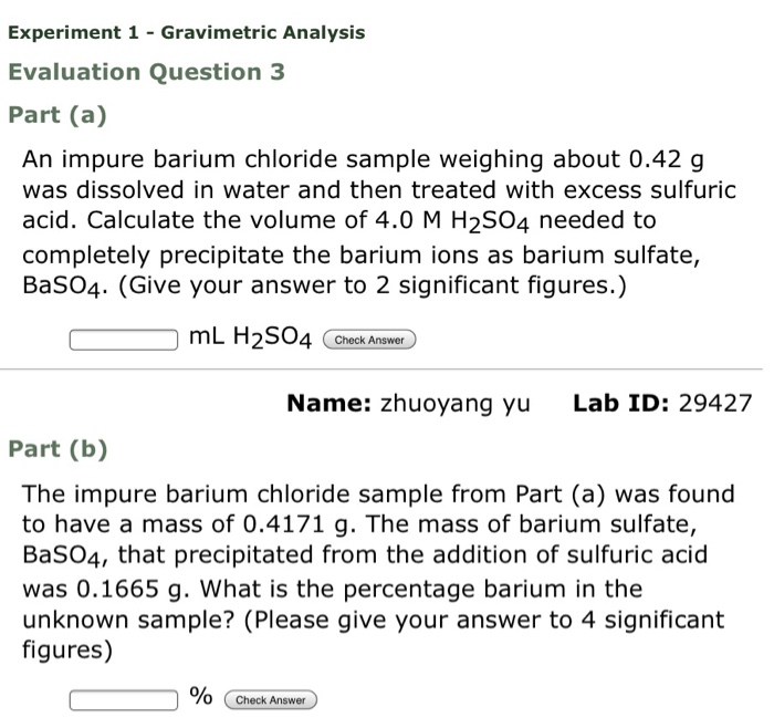 Solved Experiment 1 - Gravimetric Analysis Evaluation | Chegg.com