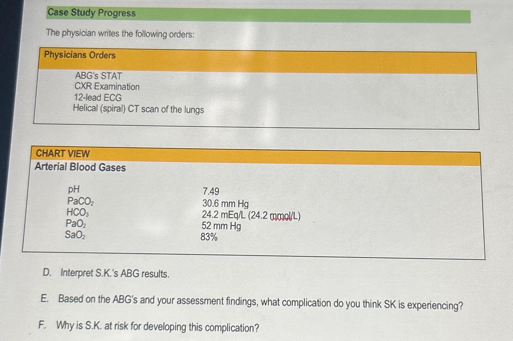 Solved SK Arterial Blood Gases ph | Chegg.com