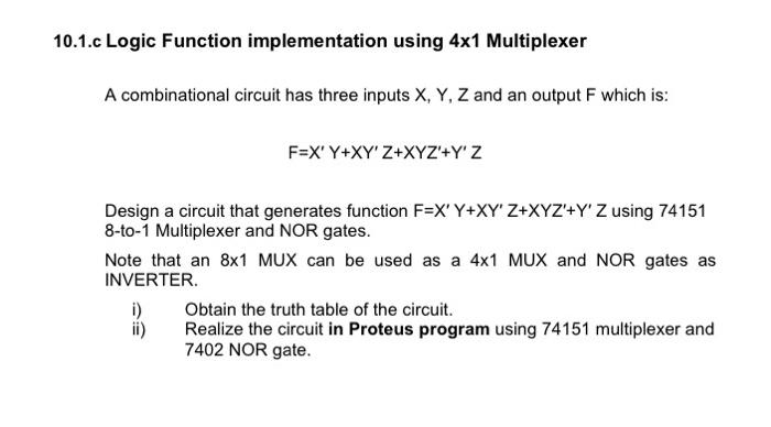 Solved 0.1.c Logic Function implementation using 4×1 | Chegg.com