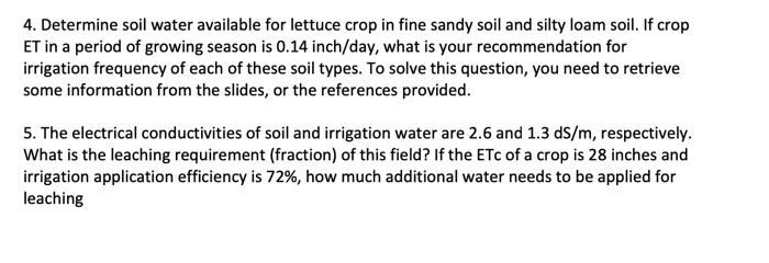Solved 4. Determine soil water available for lettuce crop in | Chegg.com