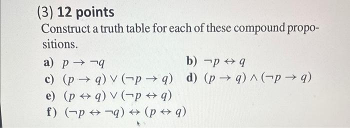 Solved (3) 12 points Construct a truth table for each of | Chegg.com