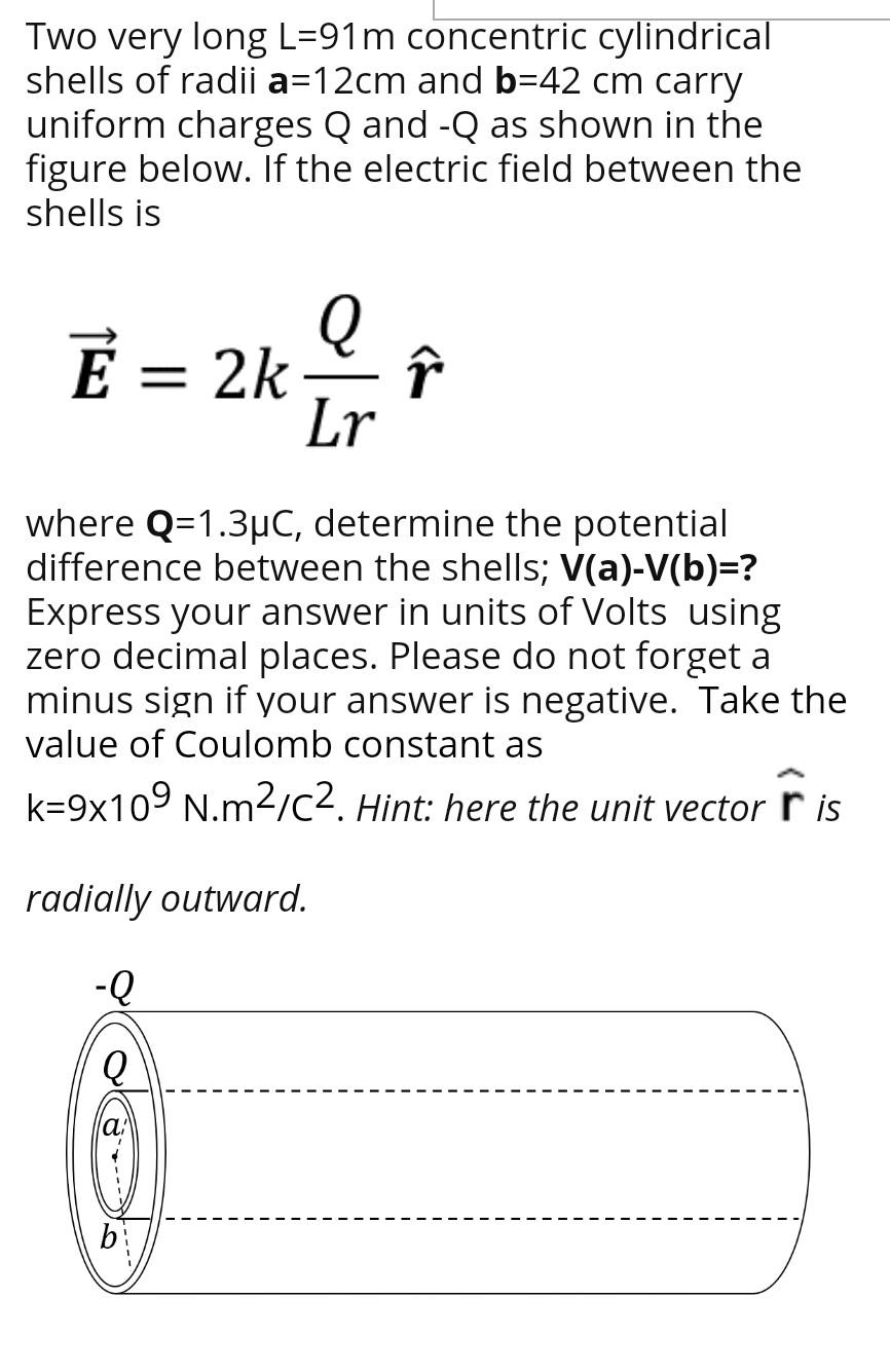 Solved Two very long L=91m concentric cylindrical shells of | Chegg.com