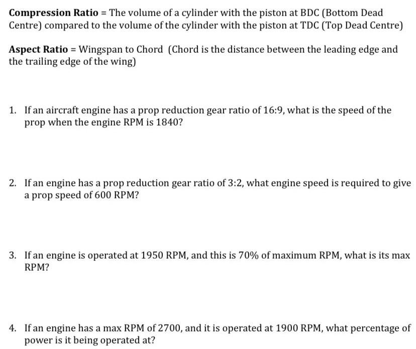 Solved Compression Ratio = The volume of a cylinder with the | Chegg.com