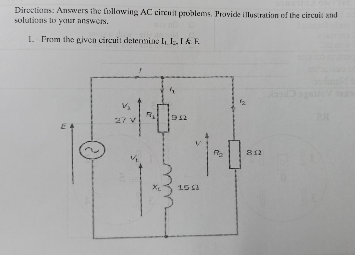 Solved Directions: Answers the following AC circuit | Chegg.com