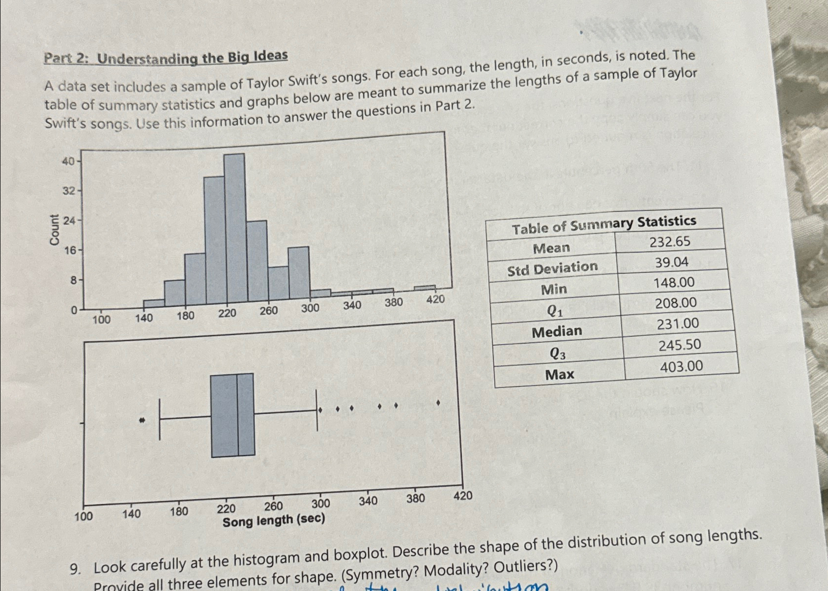 Solved Part 2: Understanding the Big IdeasA data set | Chegg.com