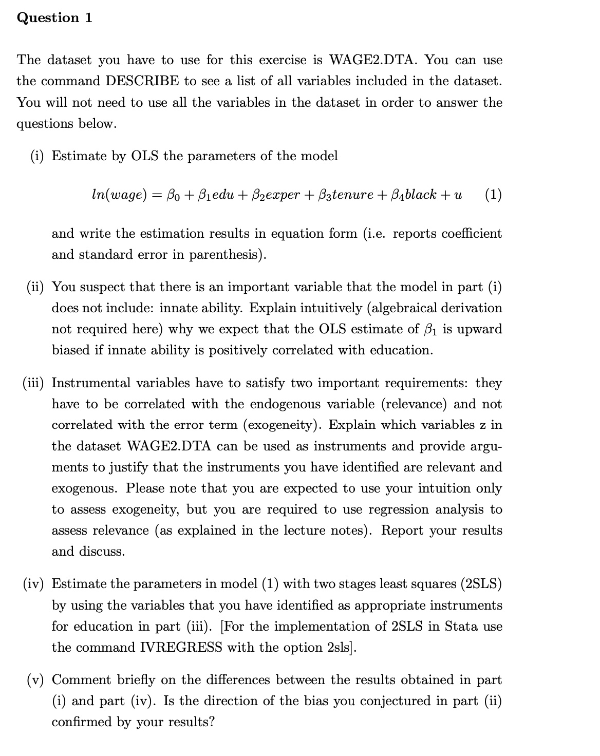 Solved Question 1The dataset you have to use for this | Chegg.com