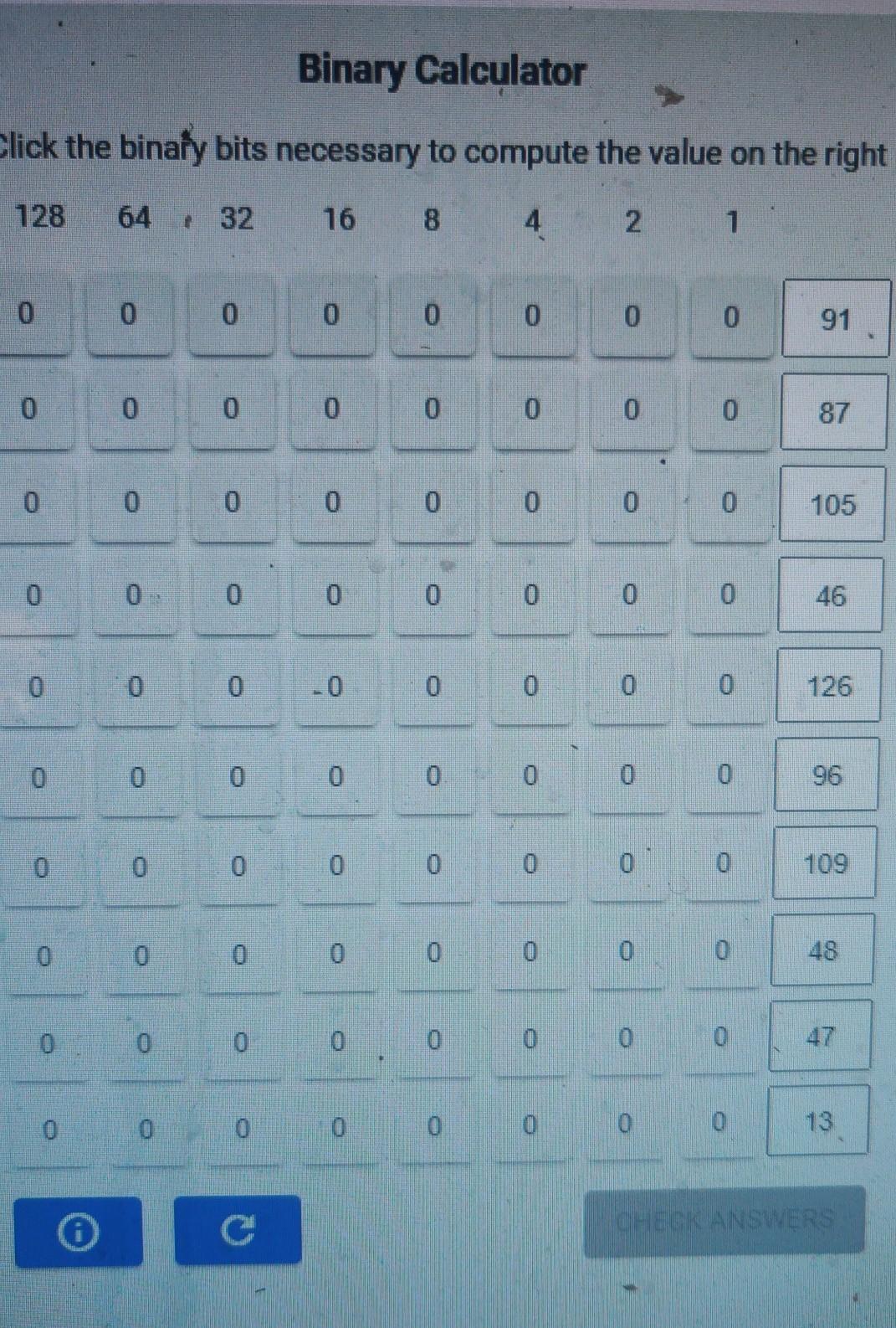 Solved Binary Calculator Click The Binary Bits Necessary To Chegg