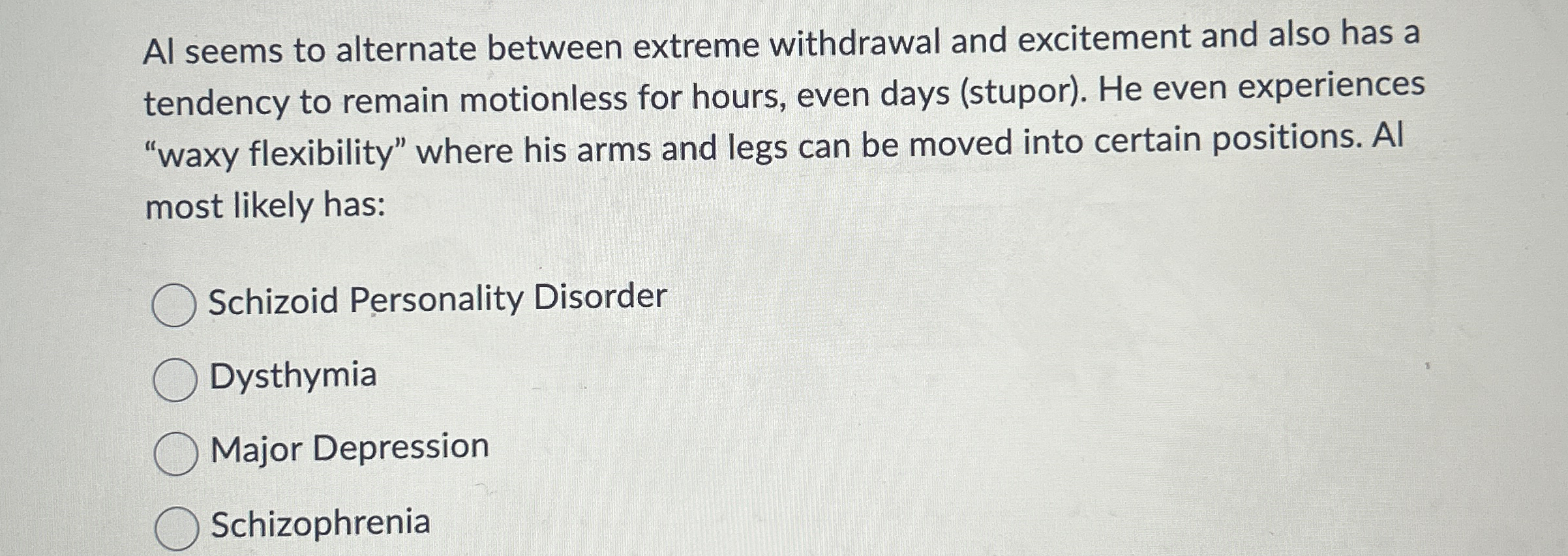 Solved Al seems to alternate between extreme withdrawal and | Chegg.com