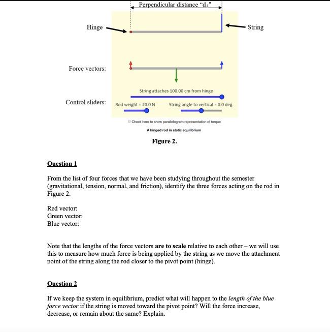 Solved Perpendicular distance "d Hinge String Force vectors: | Chegg.com