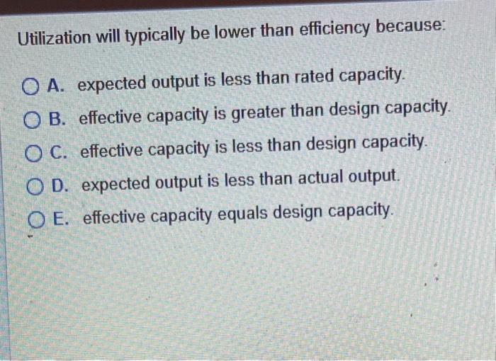 Solved Utilization will typically be lower than efficiency | Chegg.com