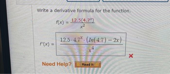 Solved Write a derivative formula for the function. | Chegg.com