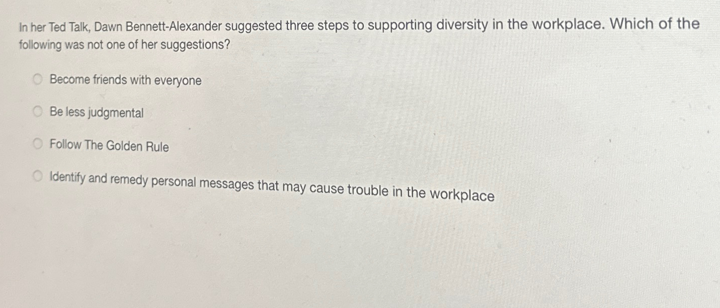 Solved In her Ted Talk, Dawn Bennett-Alexander suggested | Chegg.com