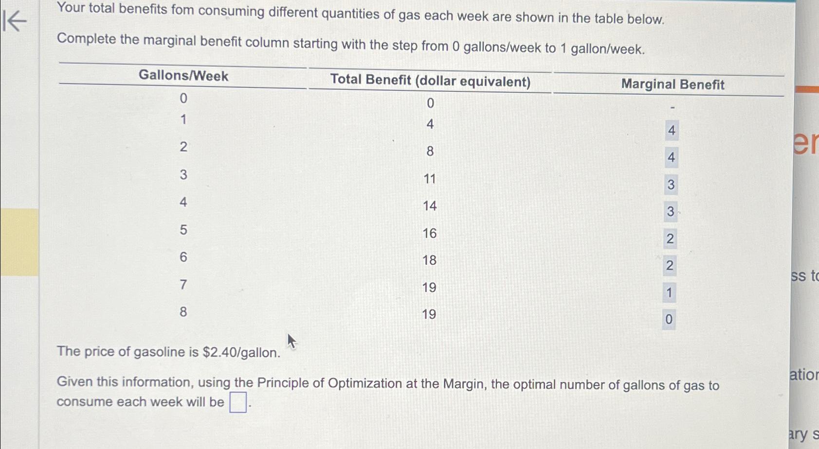 Solved Your total benefits fom consuming different | Chegg.com