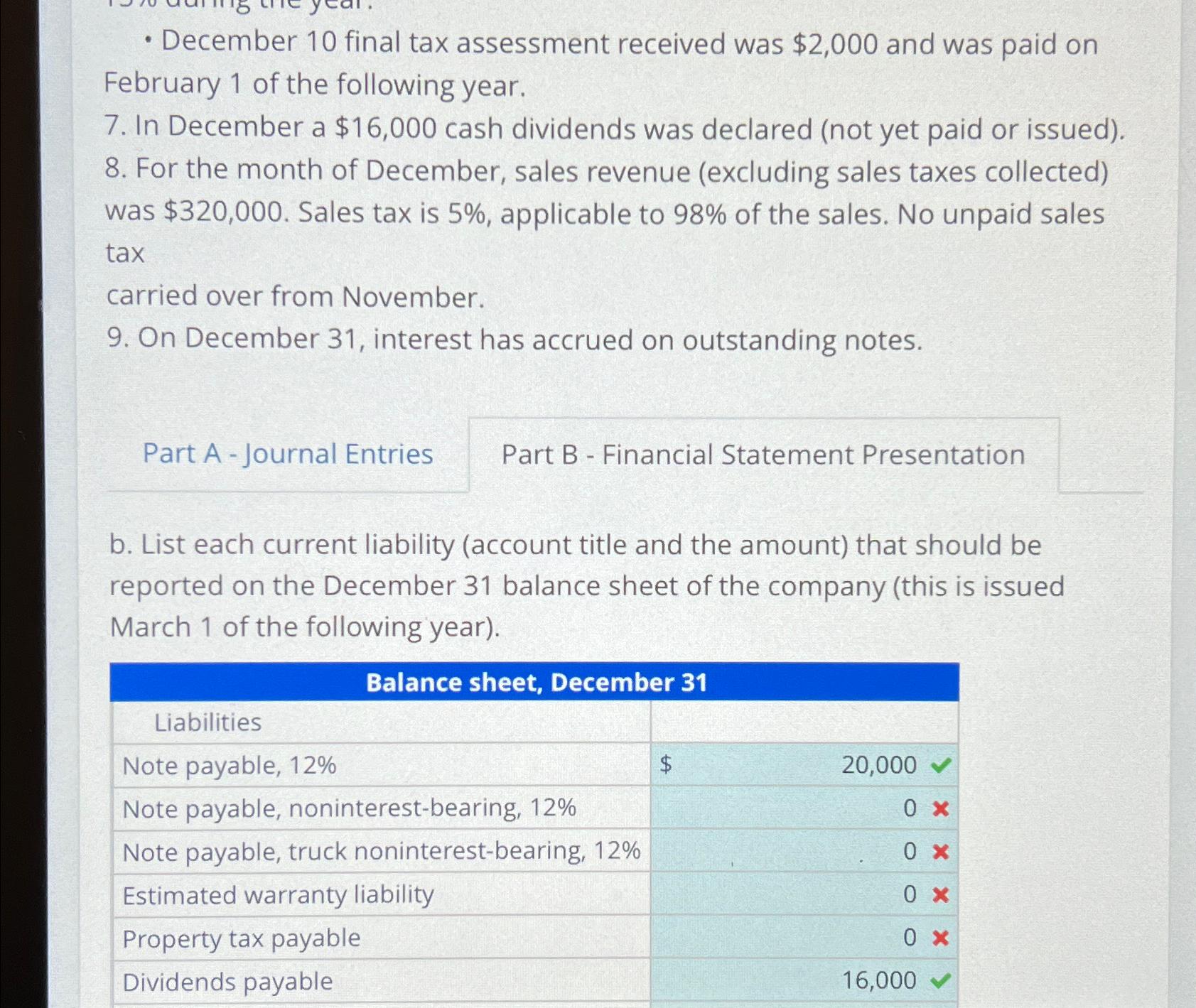 Solved December 10 final tax assessment received was $2,000 | Chegg.com