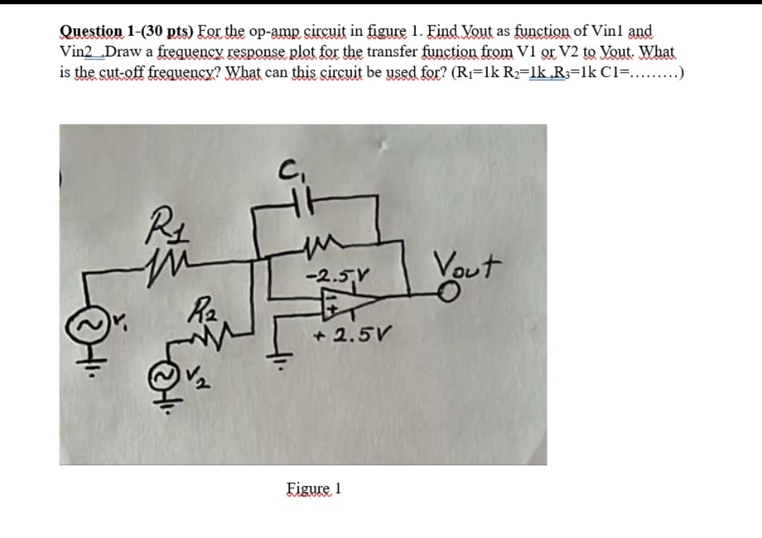 Solved Question 1-(30 ﻿pts) ﻿For the op-amp circuit in | Chegg.com