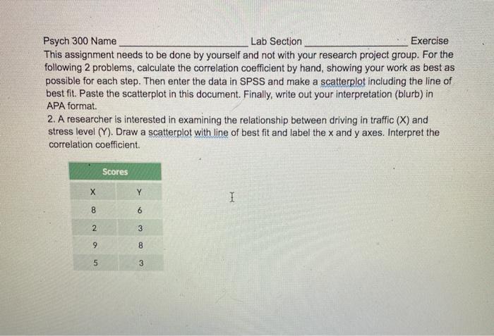 Solved Psych 300 Name Lab Section Exercise This assignment | Chegg.com