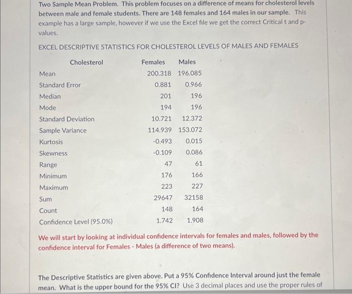 Solved Two Sample Mean Problem. This problem focuses on a | Chegg.com