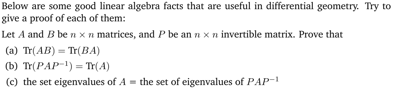 Solved Below are some good linear algebra facts that are | Chegg.com