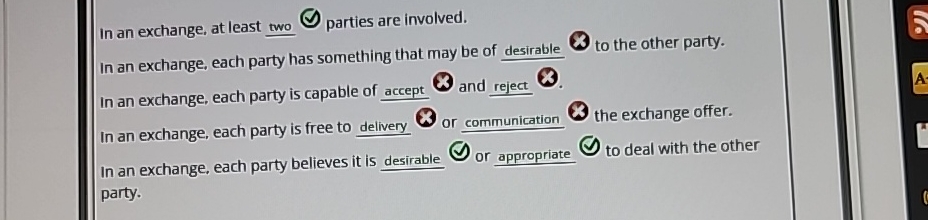 Solved In an exchange, at least two parties are involved.In | Chegg.com