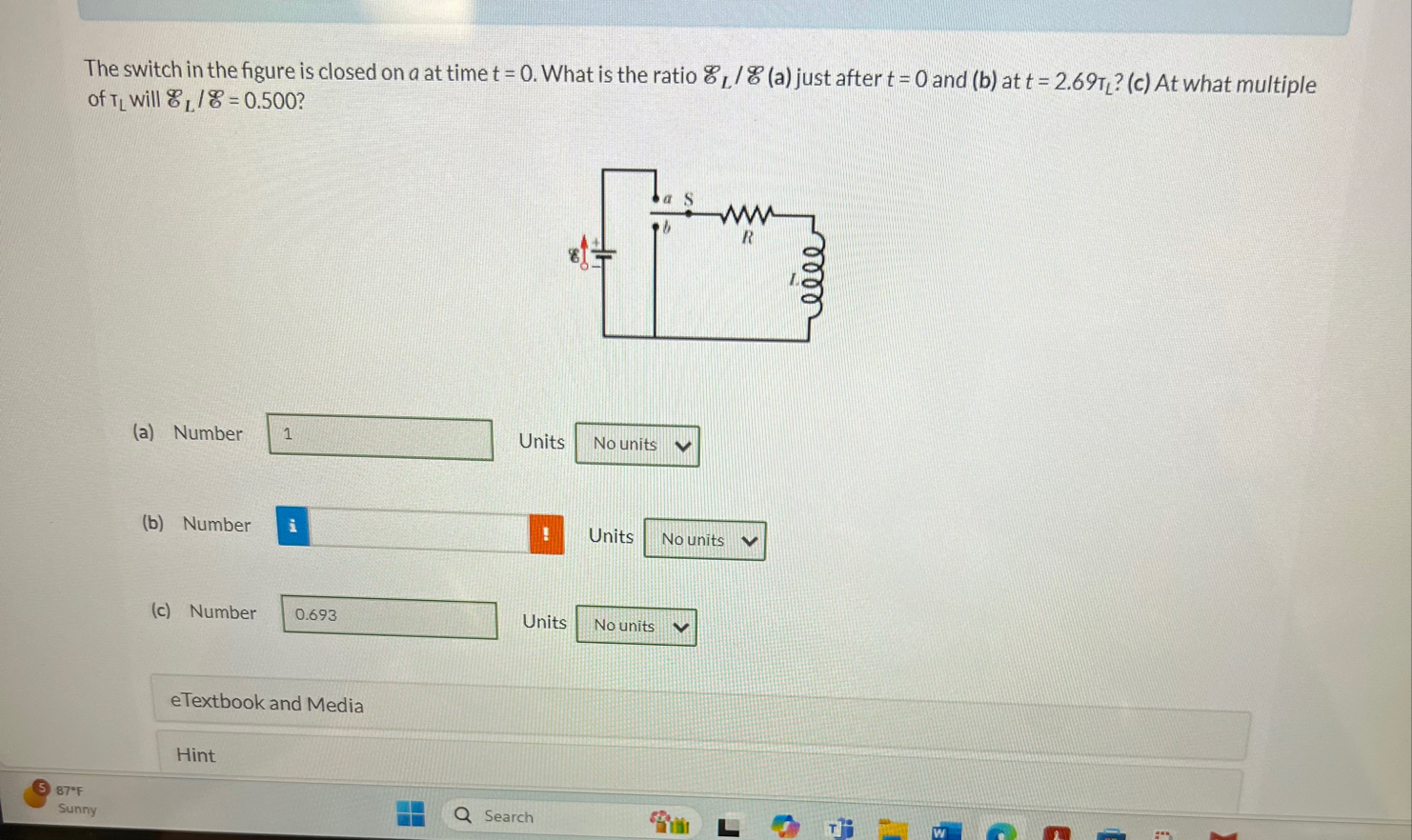 Solved The switch in the figure is closed on a ﻿at time t=0. | Chegg.com